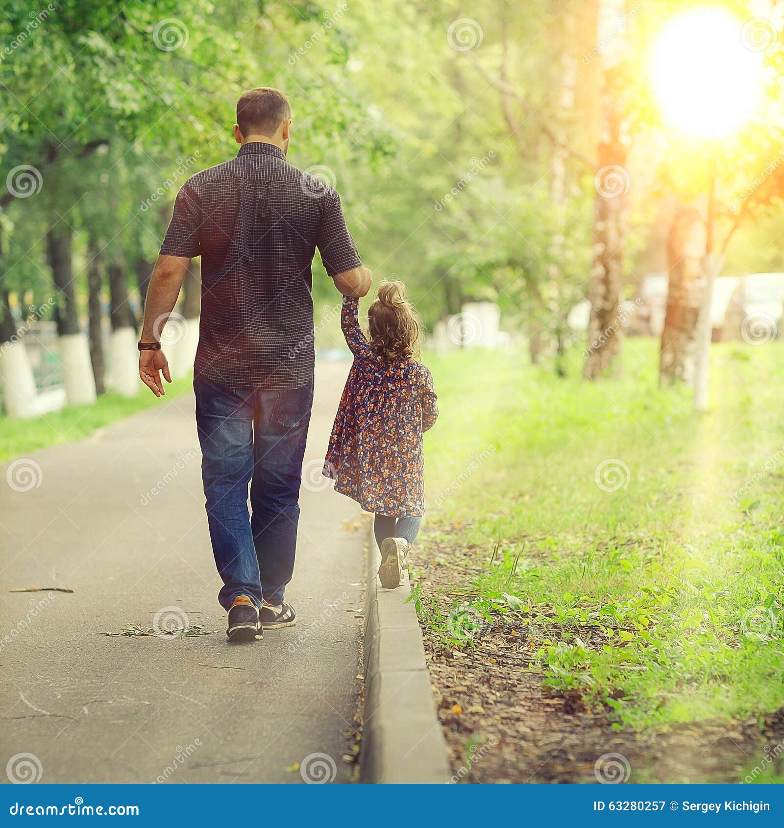 Dad Walks with His Daughter in Park Stock Image - Image of park ...
