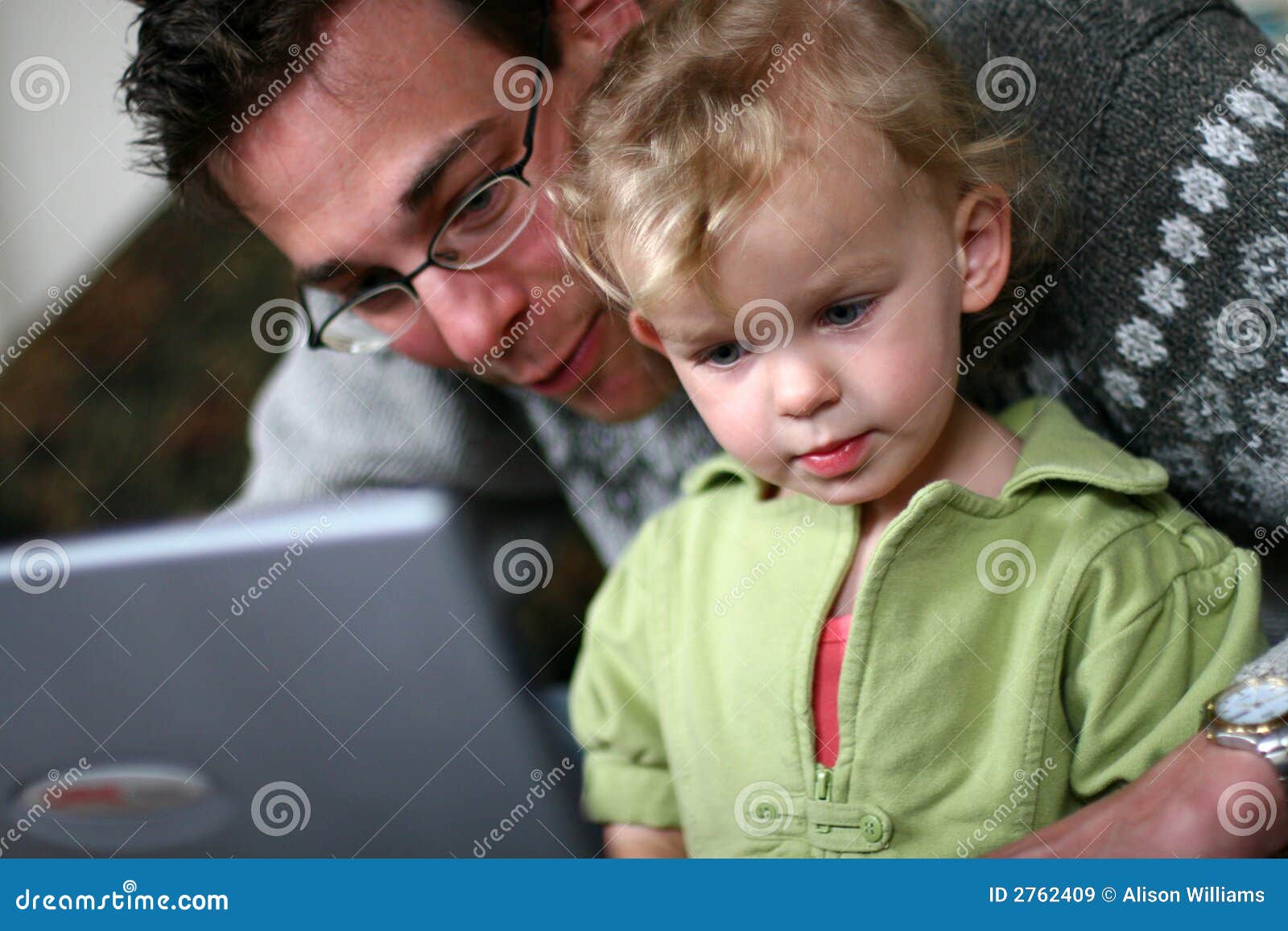 Daddy and Baby at Computer stock image. Image of teach - 2762409