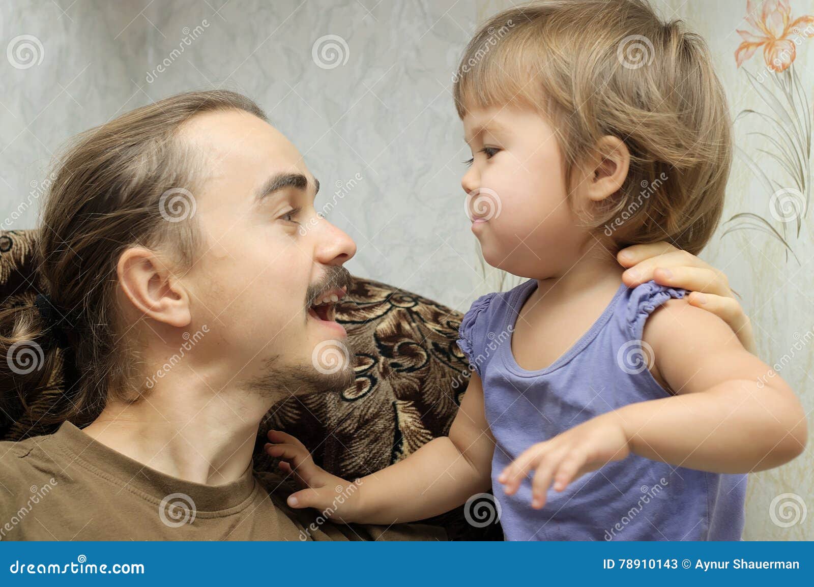Daddy and Little Girl Communicating Actively Stock Image - Image of ...