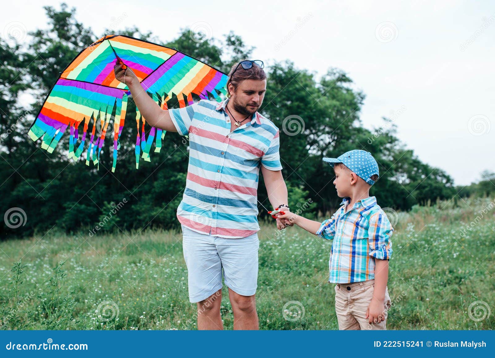 Daddy with Little Preschool Boy Fly a Flying Kite Stock Image - Image ...