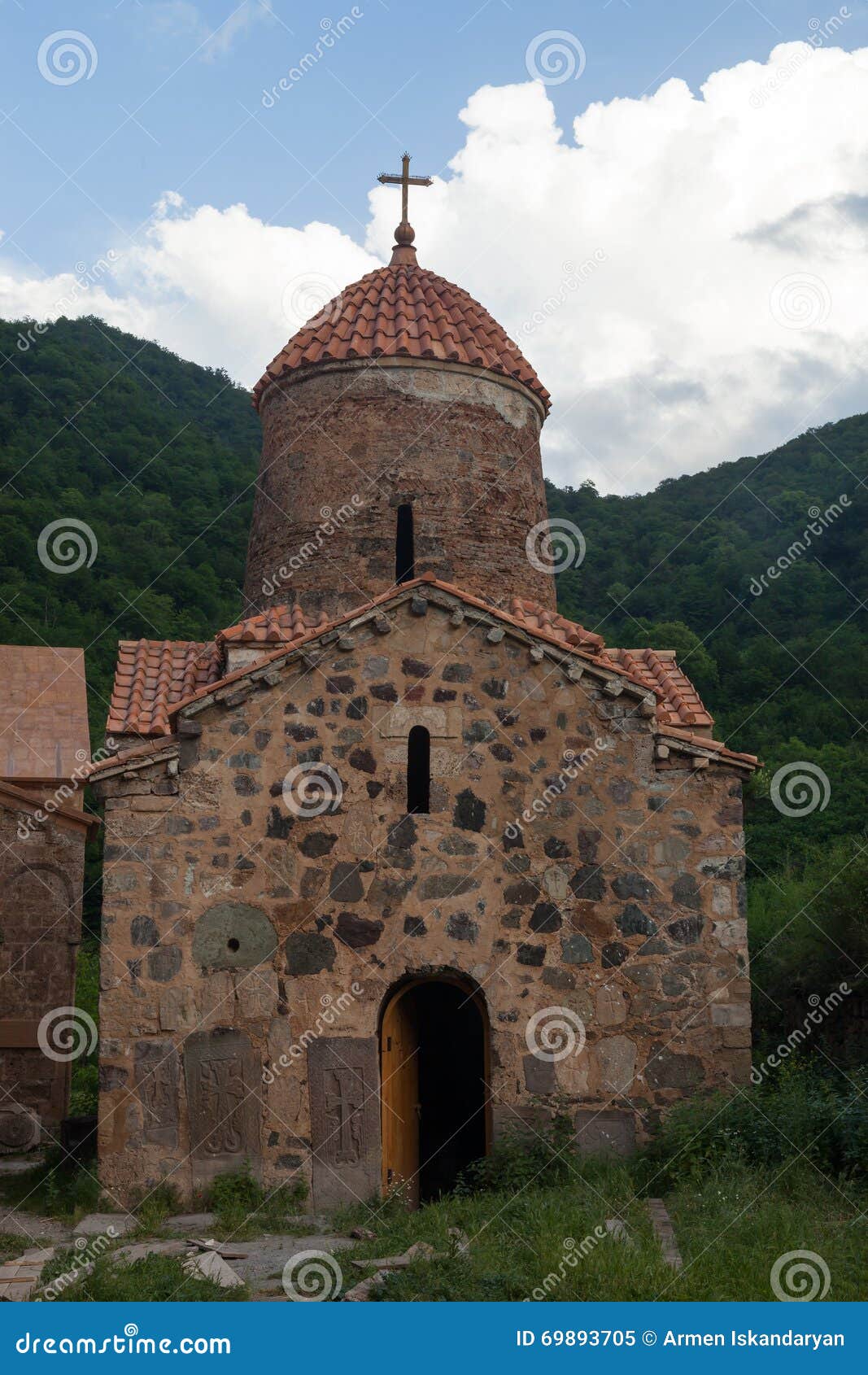Dadivank Monastery with Cross Stock Image - Image of outside, armenian ...