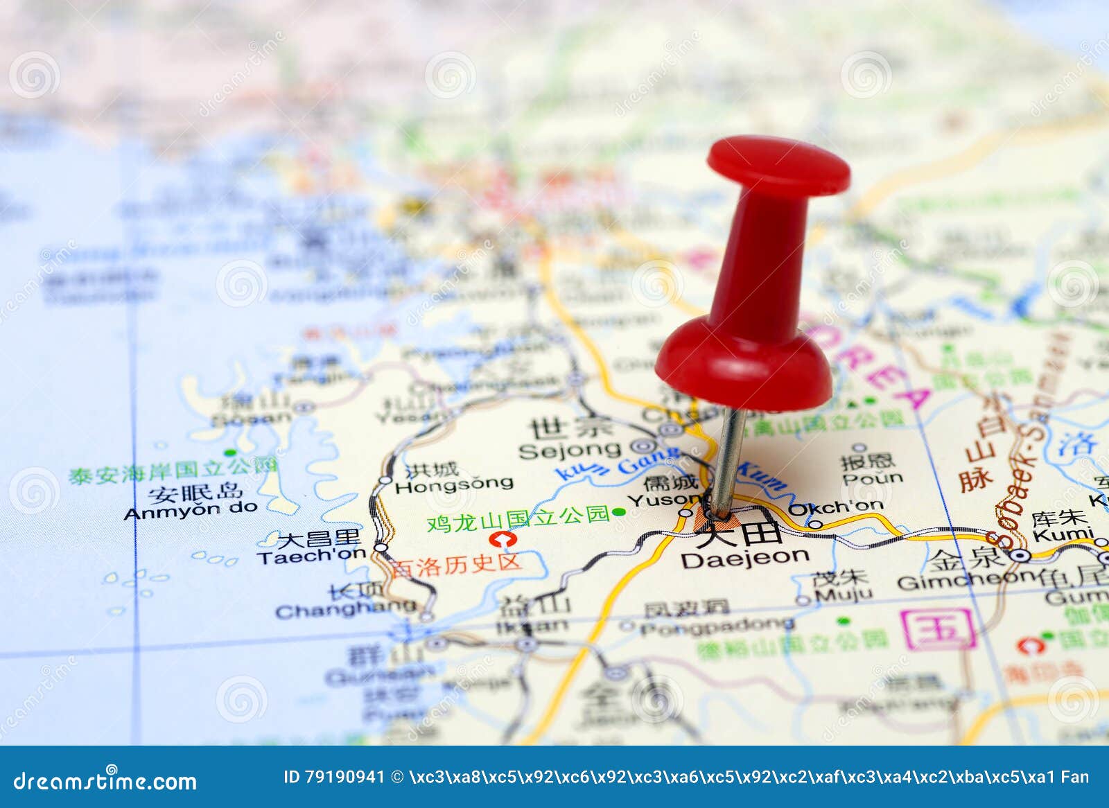 Daejeon on the map stock image. Image of itinerary, conceptual - 79190941