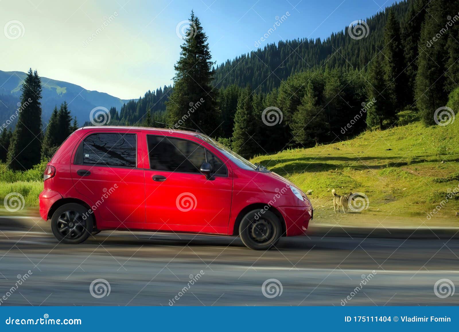 Daewoo small red car. stock photo. Image of summer, view - 175111404