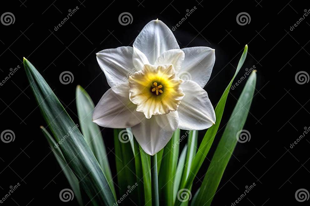 Daffodil Flower on Black Background Stock Illustration - Illustration ...