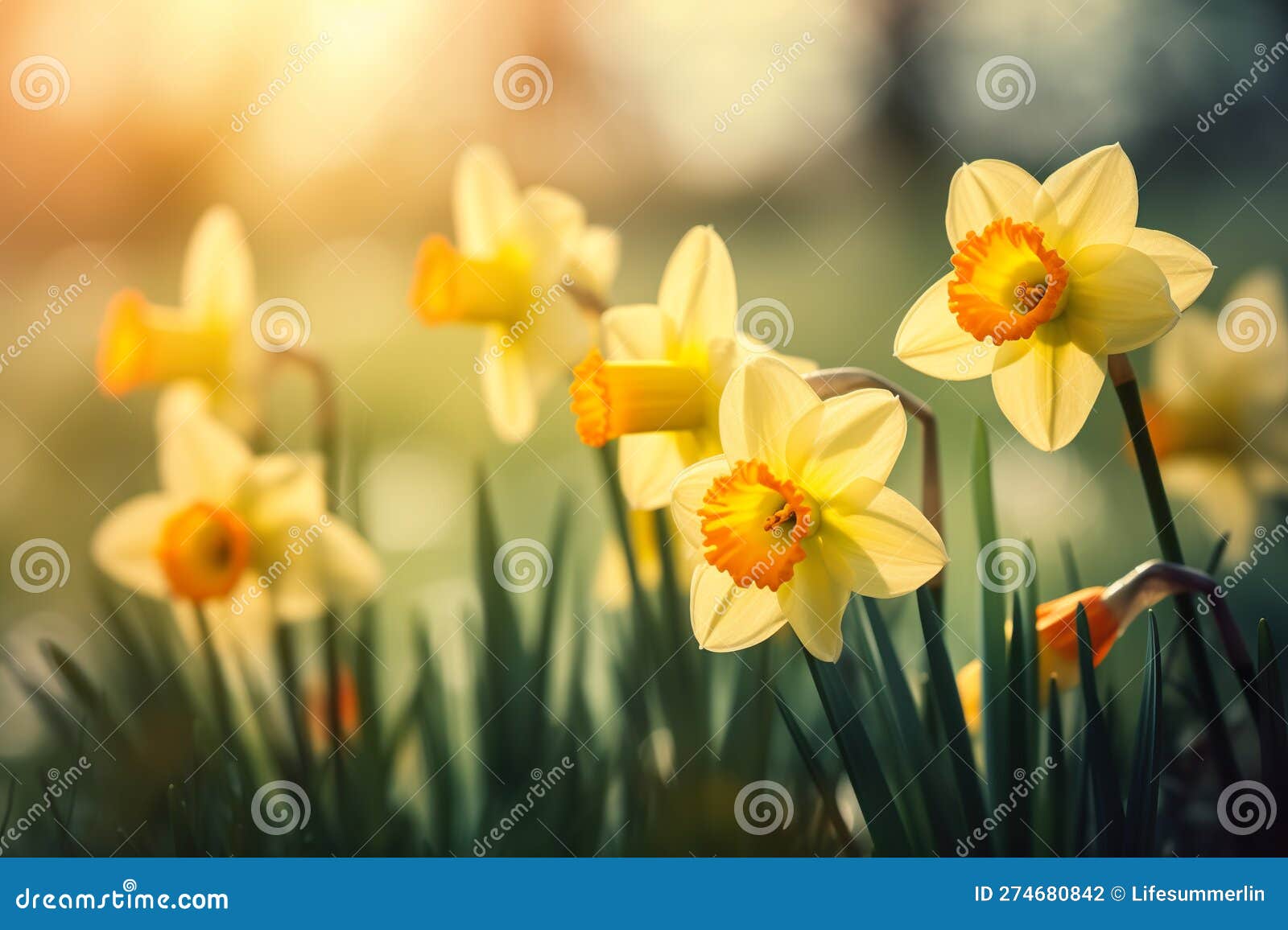 Daffodils in Beautiful Natural Landscape with Bokeh in Background Stock ...