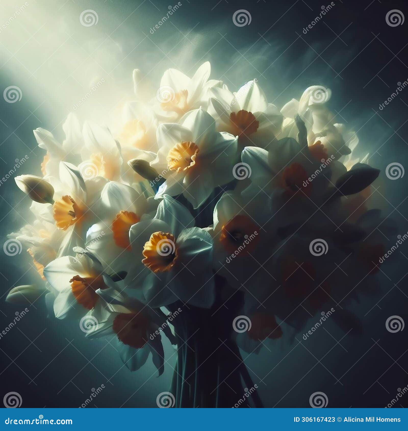 Daffodils Bouquet with Dramatic Side Light. Flowers and Plants in ...