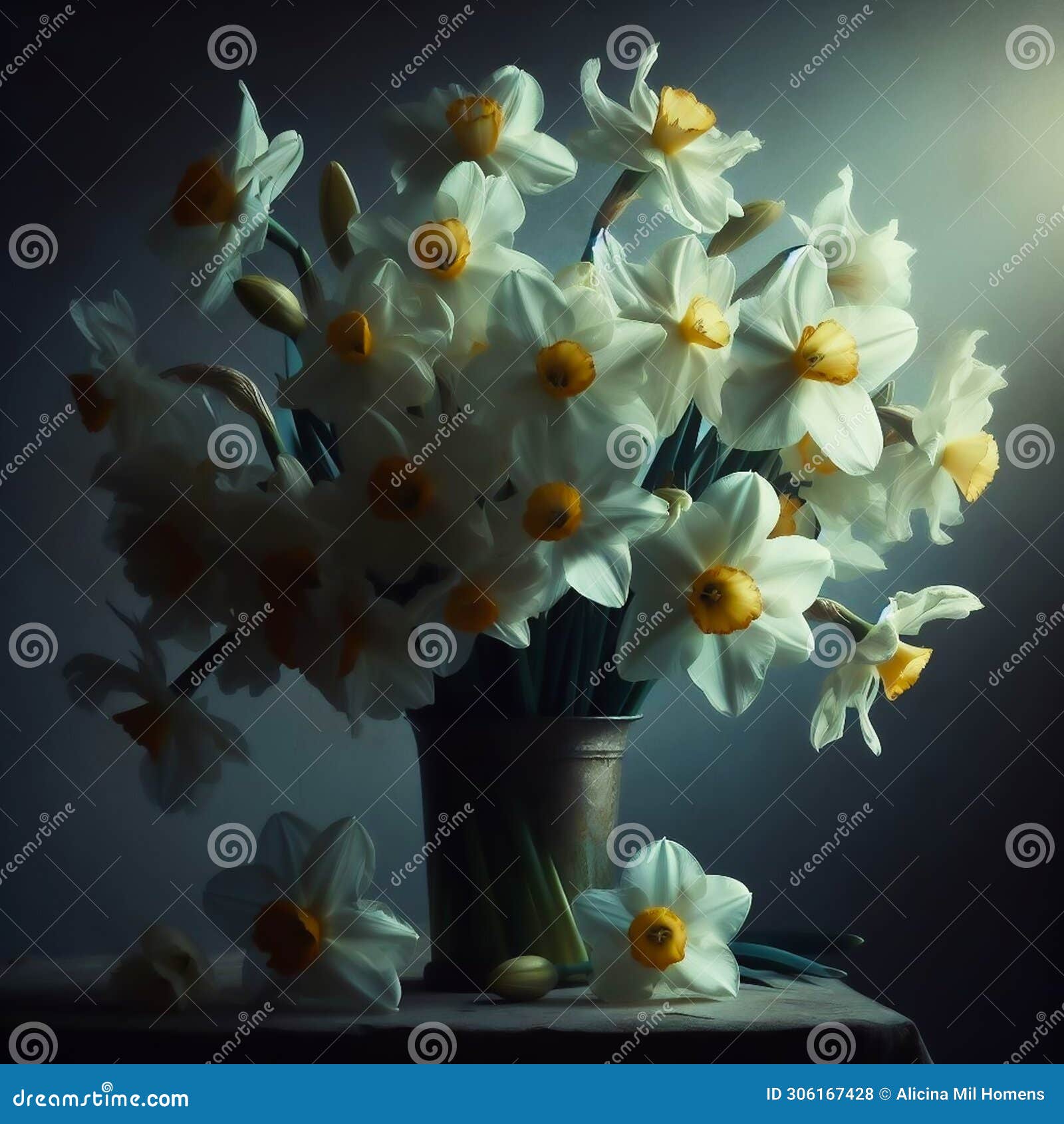 Daffodils Bouquet with Dramatic Side Light. Flowers and Plants in ...