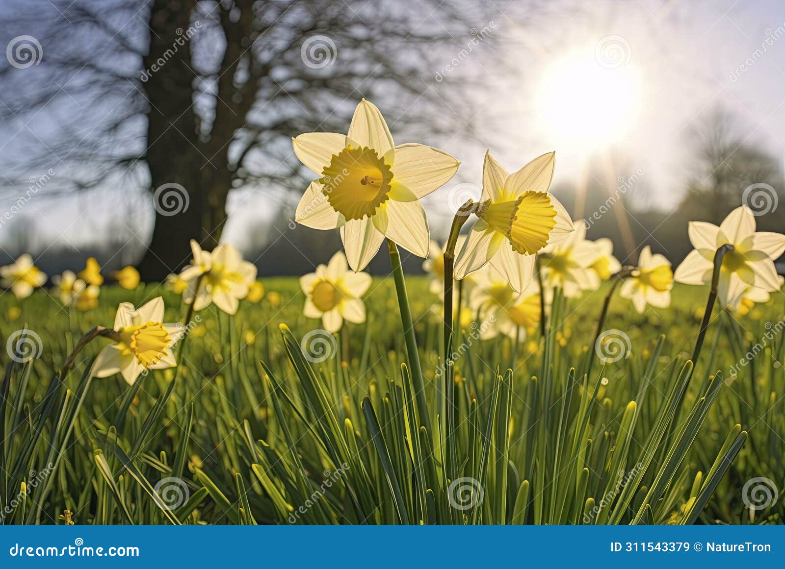 Daffodils in the Grass Daffodils in the Wind Daffodils in Spring Stock Illustration ...