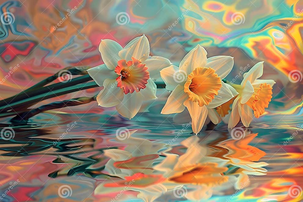 Daffodils Illuminated in Sunset S Psychedelic Twilight Reflection Stock ...