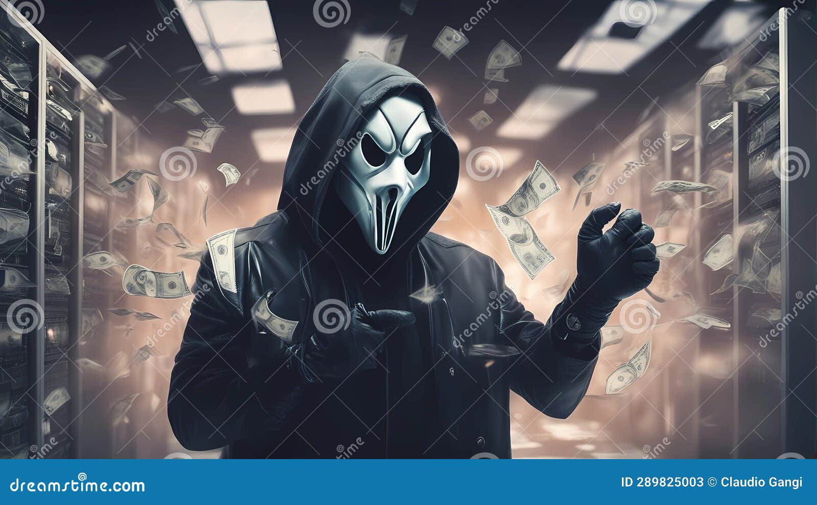 Dagerous Hacker Stealing Data Inside a Server Room Stock Illustration ...