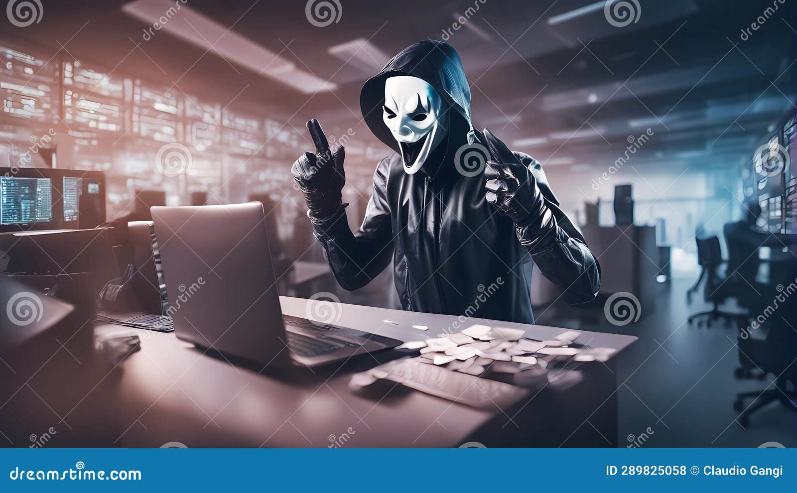 Dagerous Hacker Stealing Data Inside a Server Room Stock Illustration ...