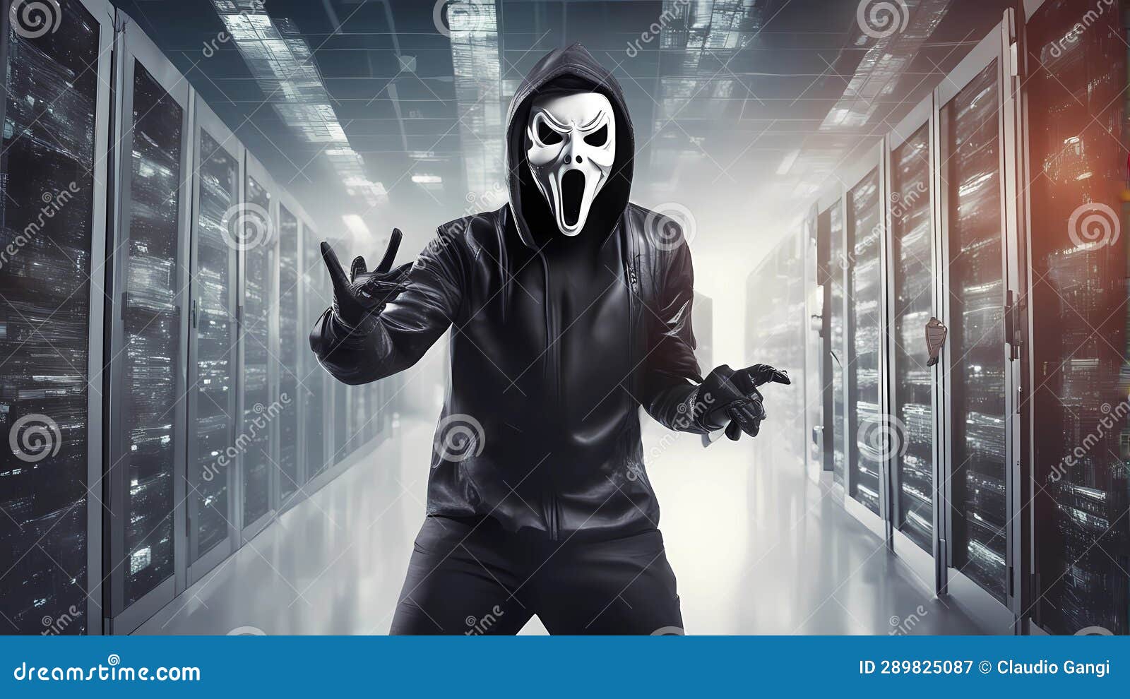 Dagerous Hacker Stealing Data Inside a Server Room Stock Illustration ...