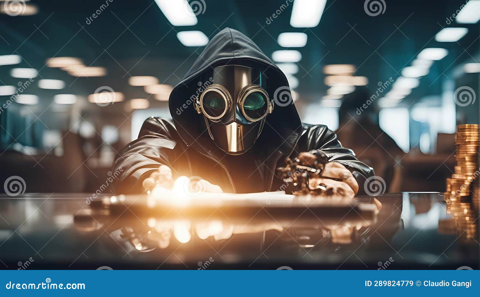Dagerous Hacker Stealing Money Inside a Server Room Stock Illustration ...