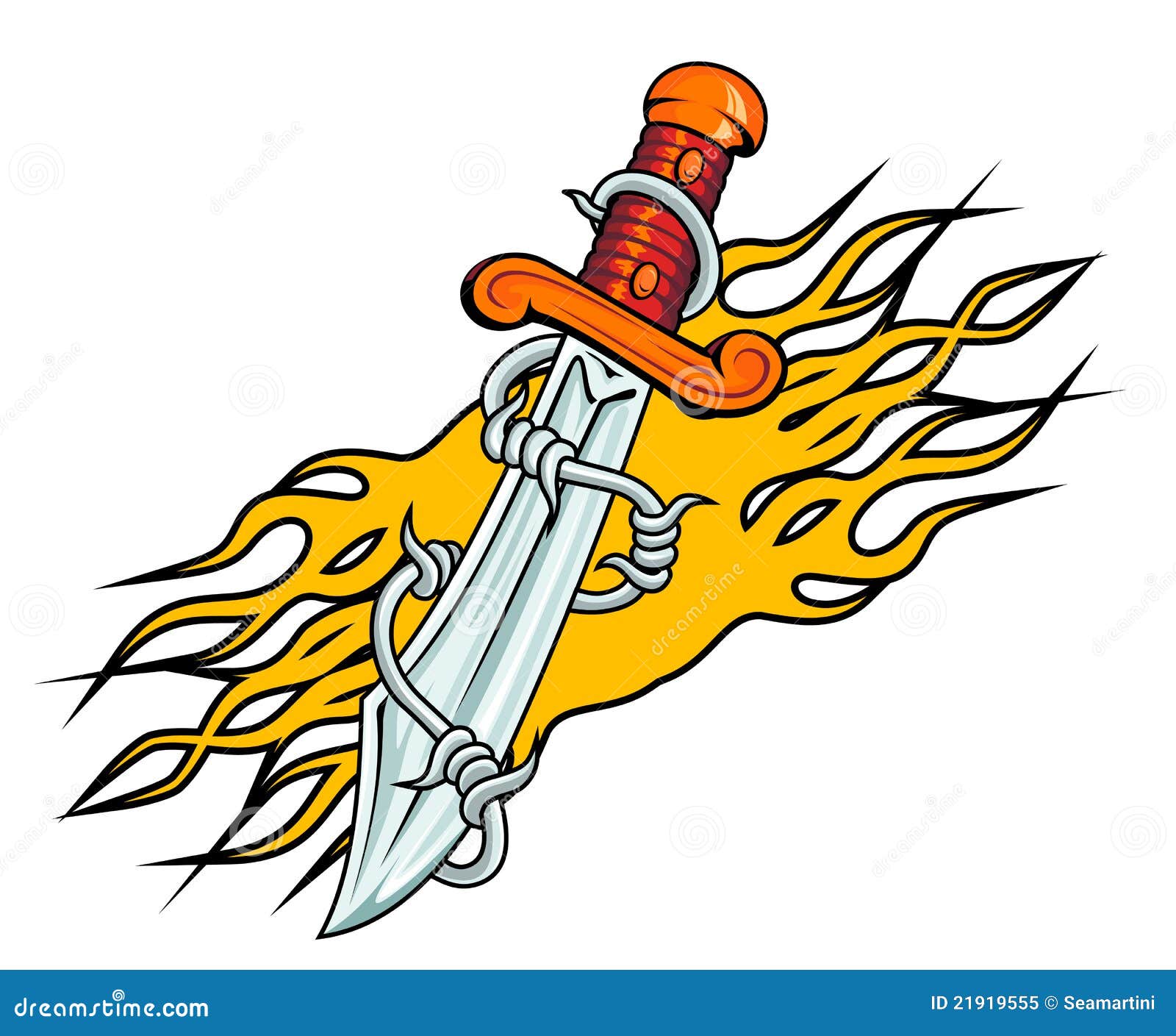 Dagger with Barbed Wire and Flames Stock Vector - Illustration of ...