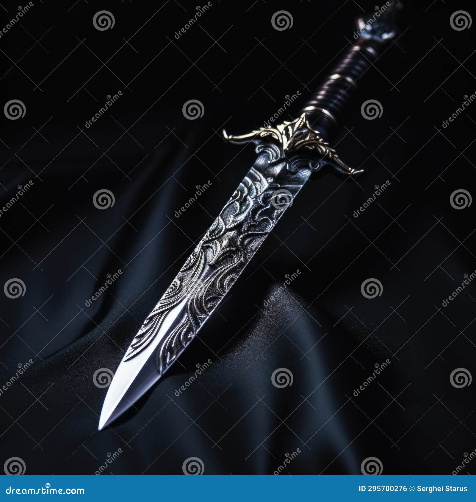 A Dagger with a Black Background and a Silver Blade, AI Stock ...
