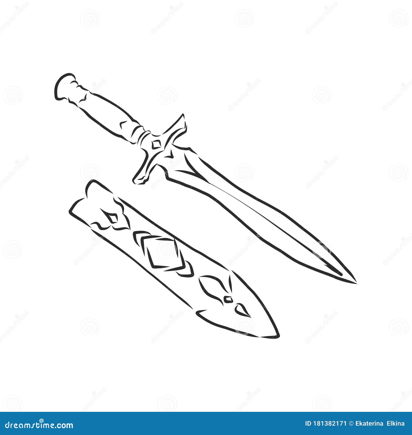 Dagger Doodle Style Sketch Illustration Hand Drawn Vector. Dagger ...