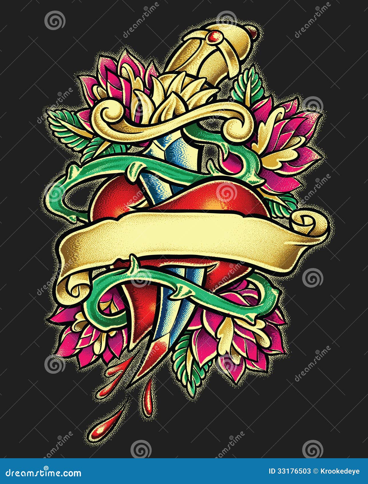 Dagger And Heart Tattoo With Wording Love Hurts. Traditional Tattoo ...