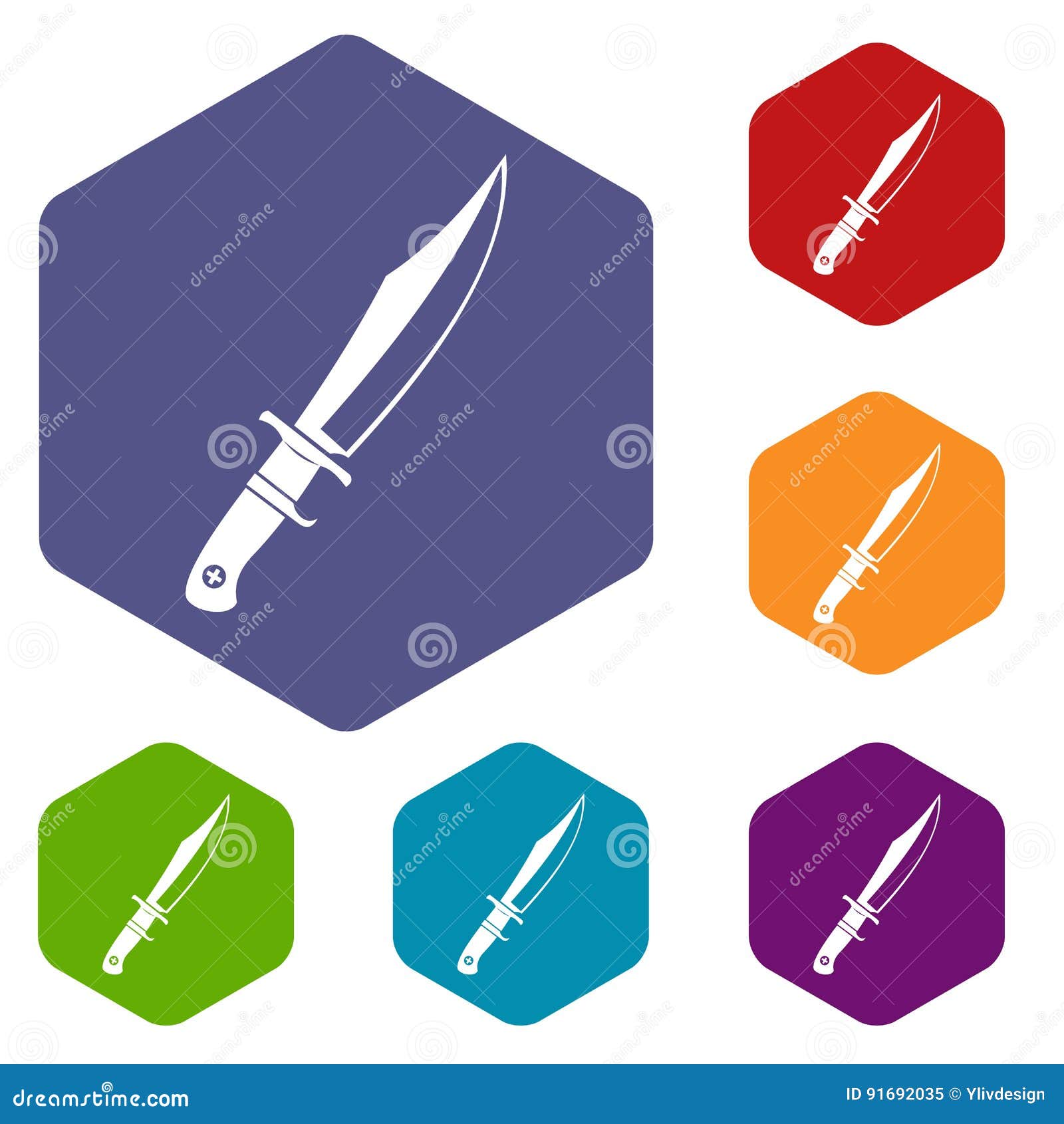 Dagger icons set hexagon stock vector. Illustration of army - 91692035