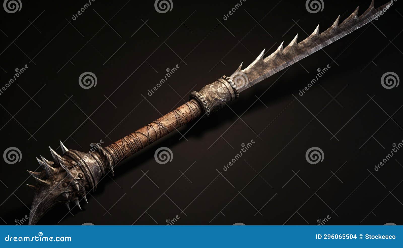 Spiked Fantasy Sword with Long Wooden Handle - Textured Realism Stock ...