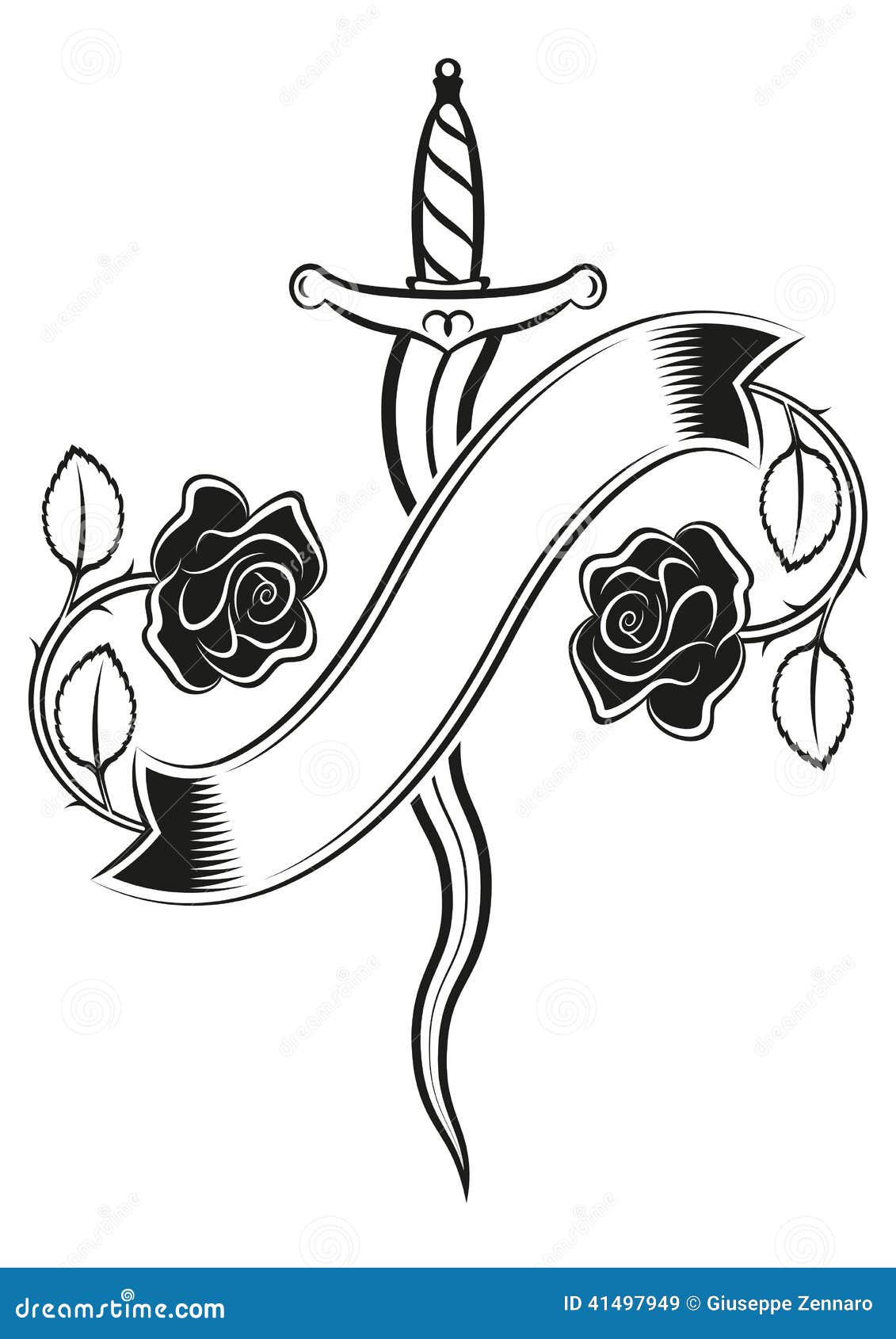Dagger roses stock vector. Illustration of dagger, ribbon - 41497949