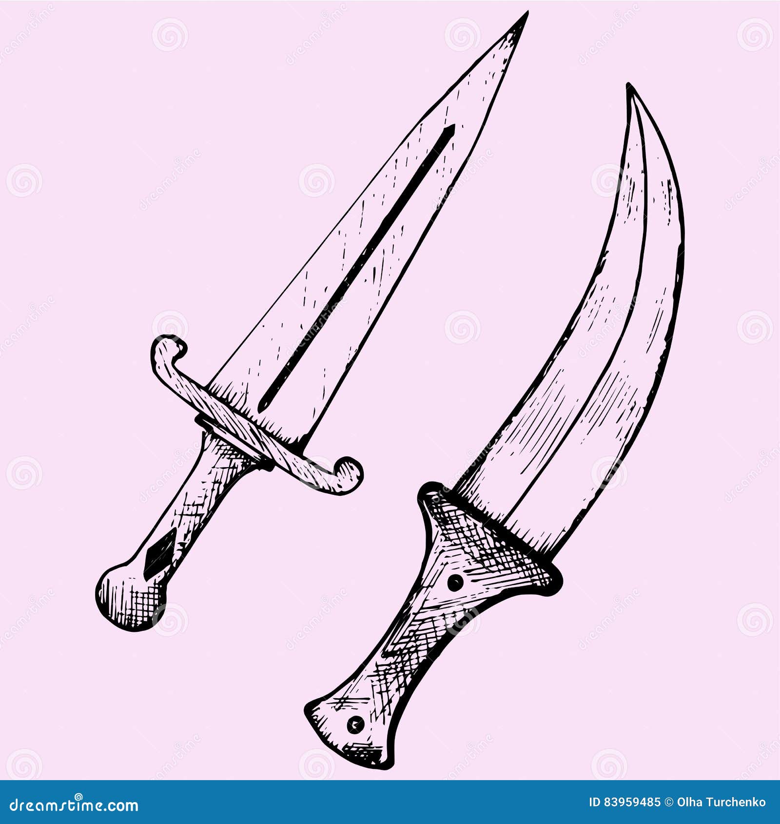 Dagger Doodle Style Sketch Illustration Hand Drawn Vector. Dagger ...