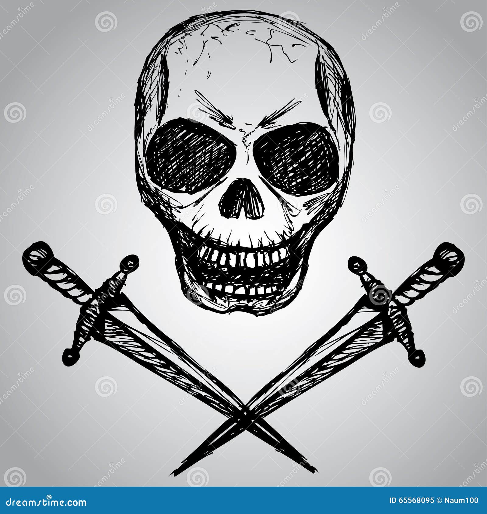 Daggers and a Skull, Hand Drawing Stock Vector - Illustration of emblem ...