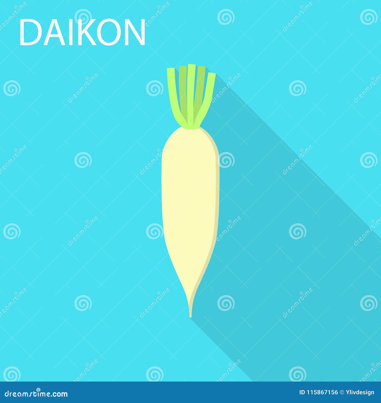 Daikon icon, flat style stock vector. Illustration of leaf - 115867156