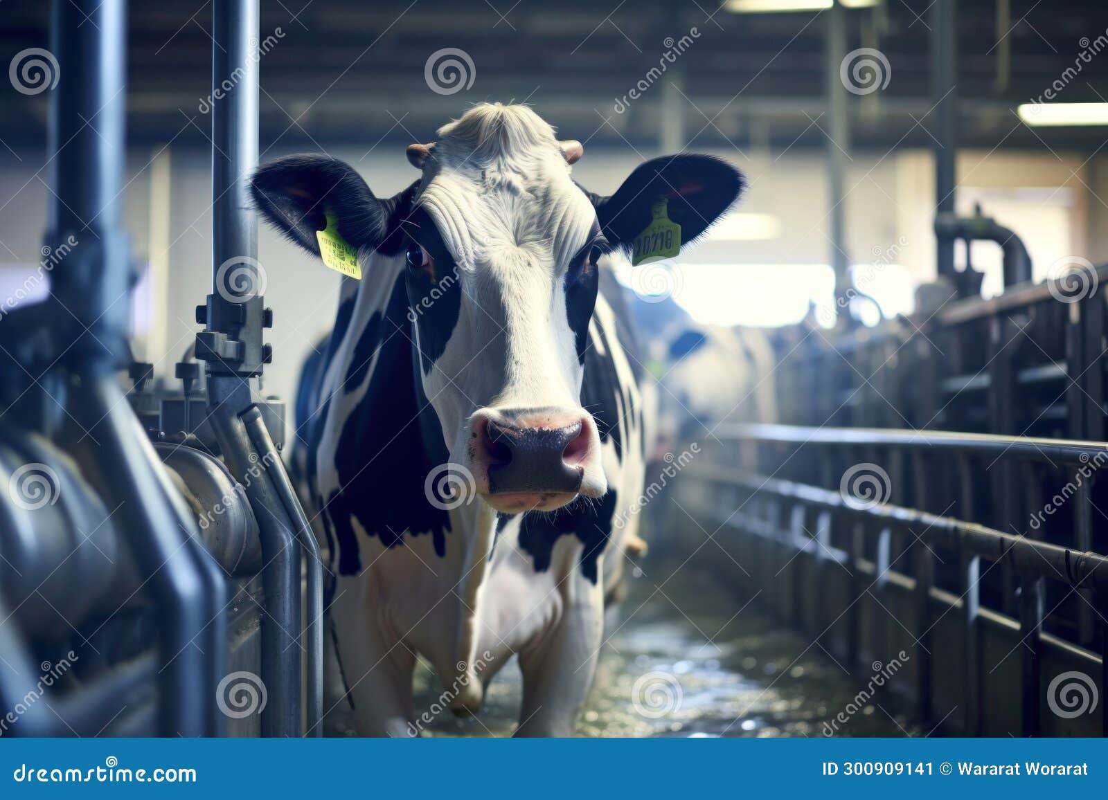 Dairy Cow is Being Milked in Cow Milking Facility Stock Illustration ...