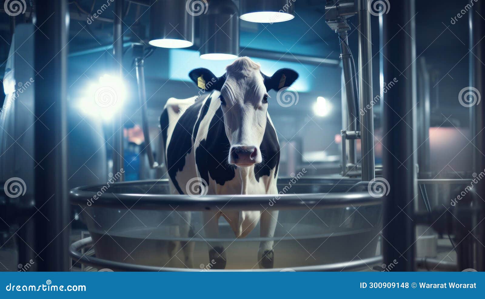 Dairy Cow is Being Milked in Cow Milking Facility Stock Illustration ...