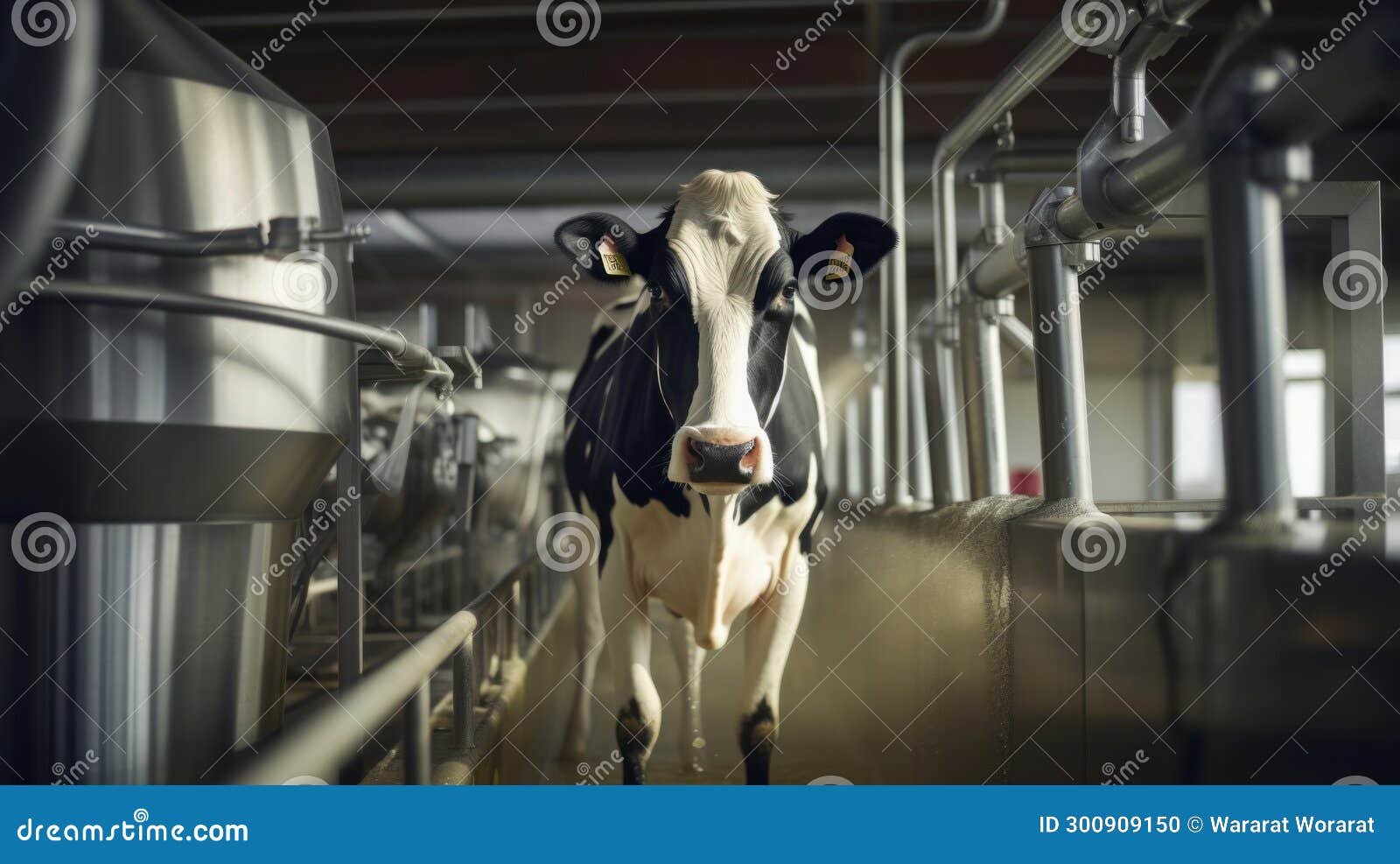 Dairy Cow is Being Milked in Cow Milking Facility Stock Illustration ...