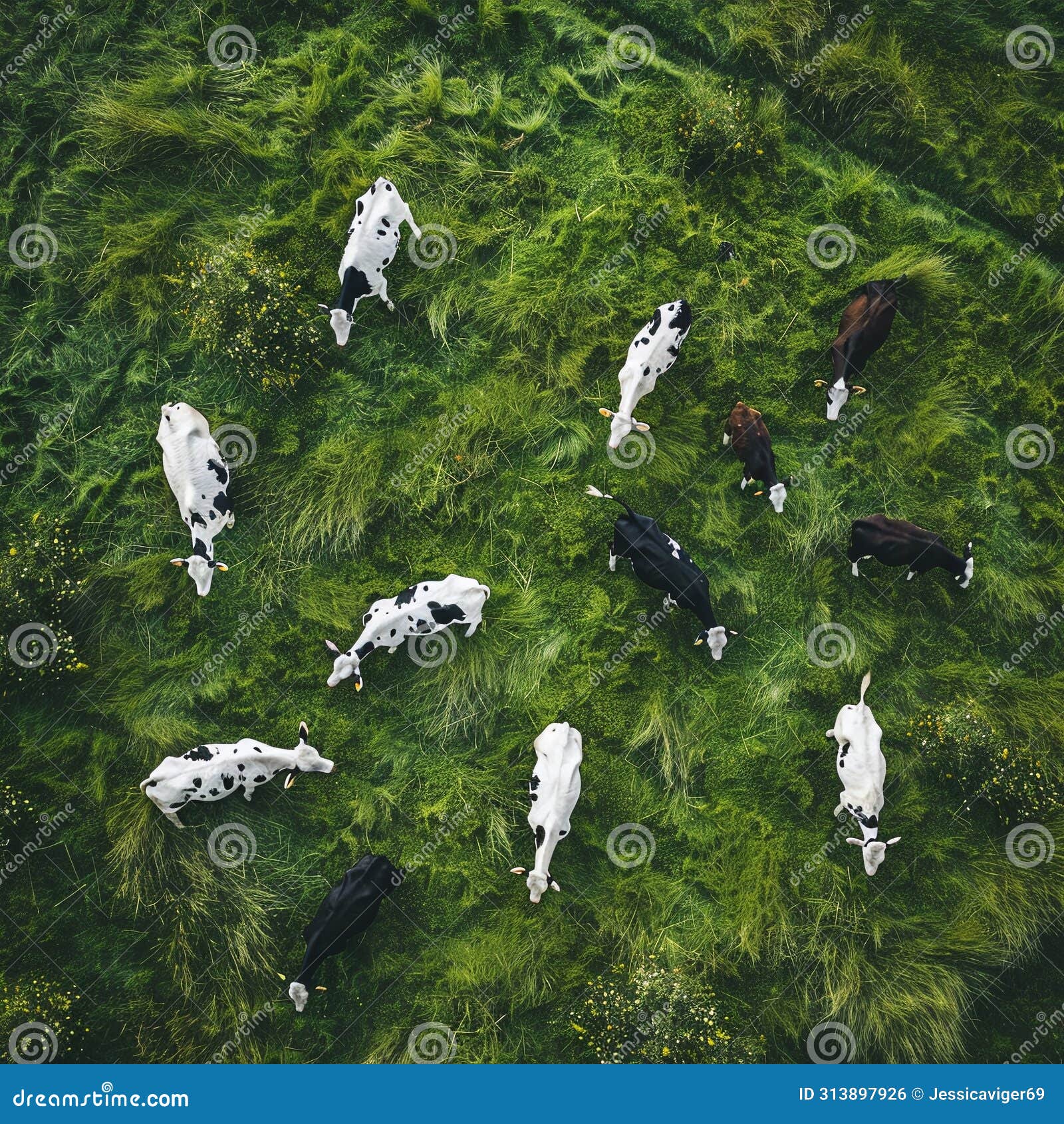 Dairy Cows Grazing in Green Pasture, Overhead View Stock Illustration ...