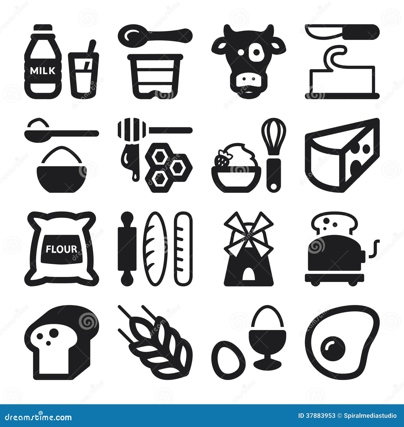 Dairy Egg Bread Sugar Flat Icons. Black Stock Vector - Illustration of ...