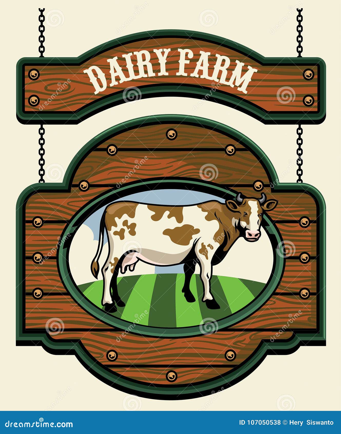 Dairy Farm Sign with Cow Image Stock Vector - Illustration of barn ...