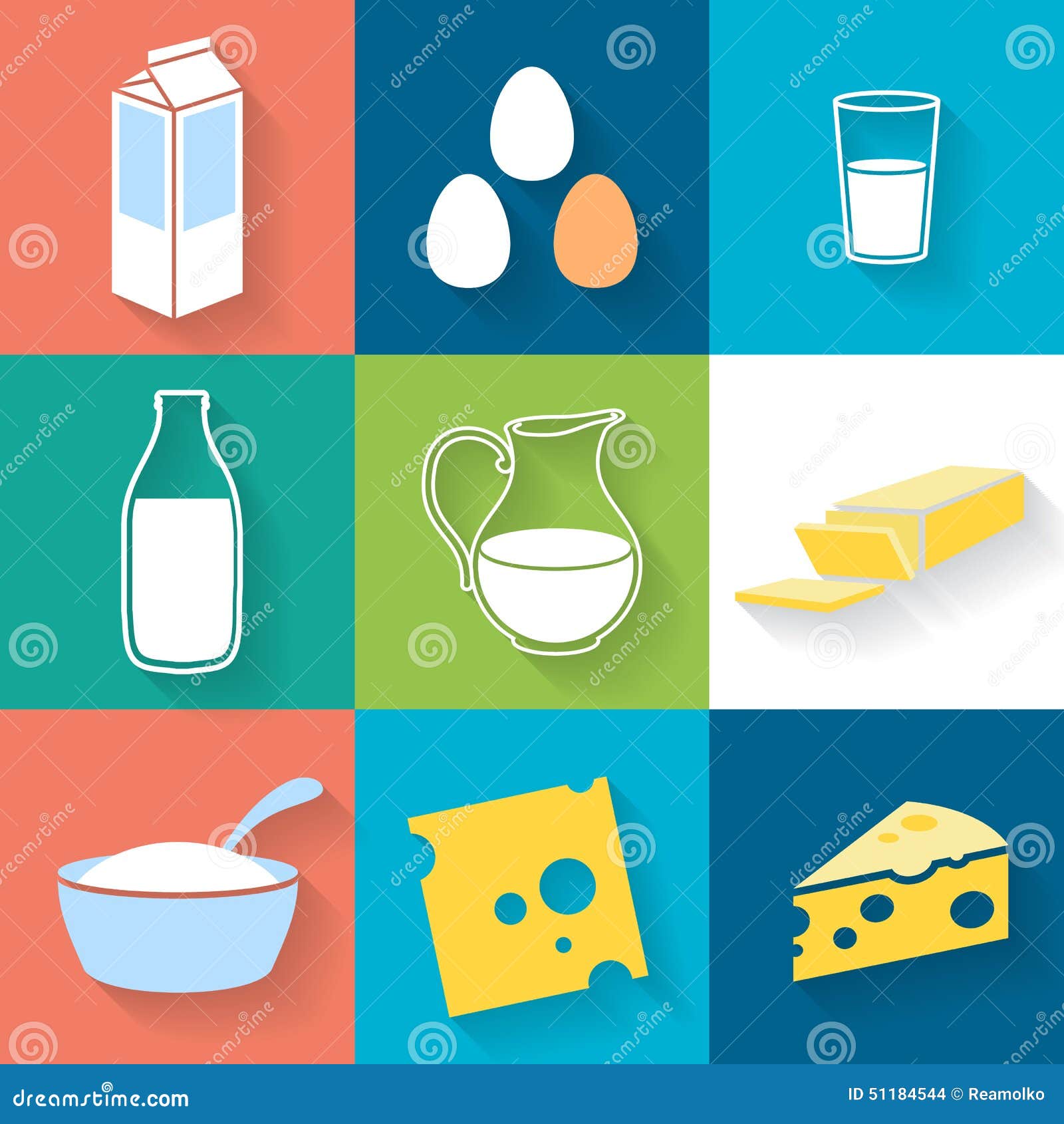 Dairy Icons Set - Flat Style. Stock Vector - Illustration of products ...