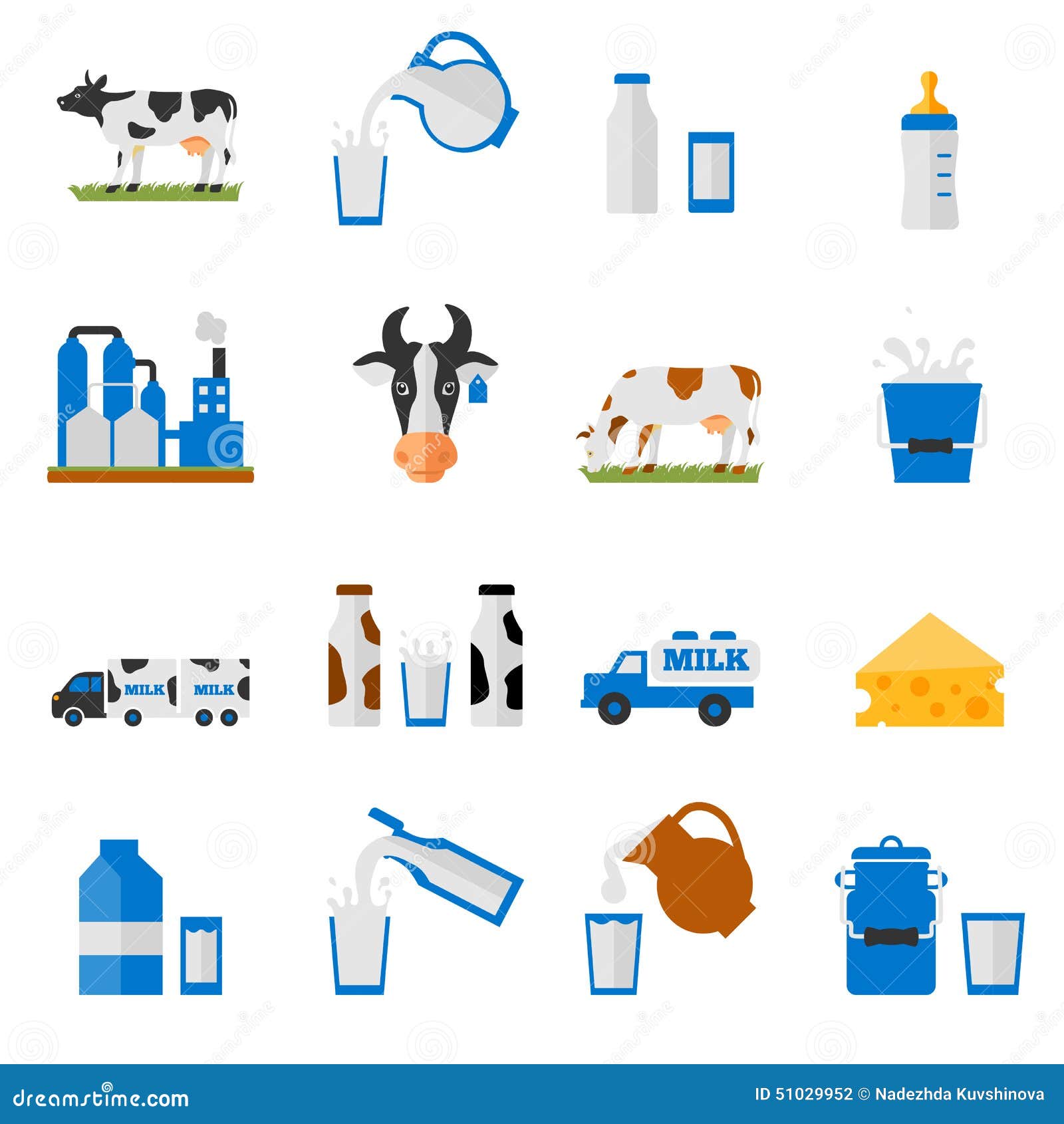 Dairy Icons Set - Flat Style Stock Vector - Illustration of flat, plant ...