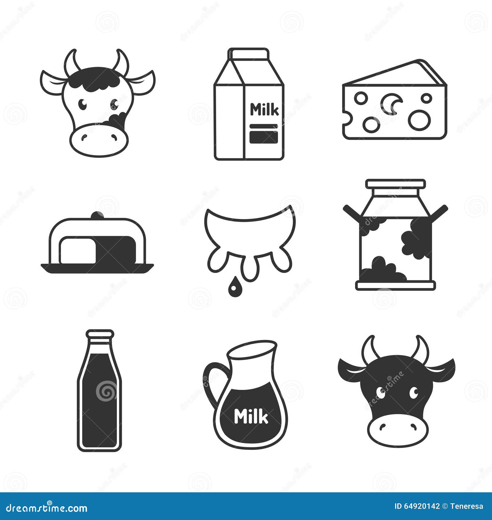 Dairy and milk icons set stock vector. Illustration of design - 64920142