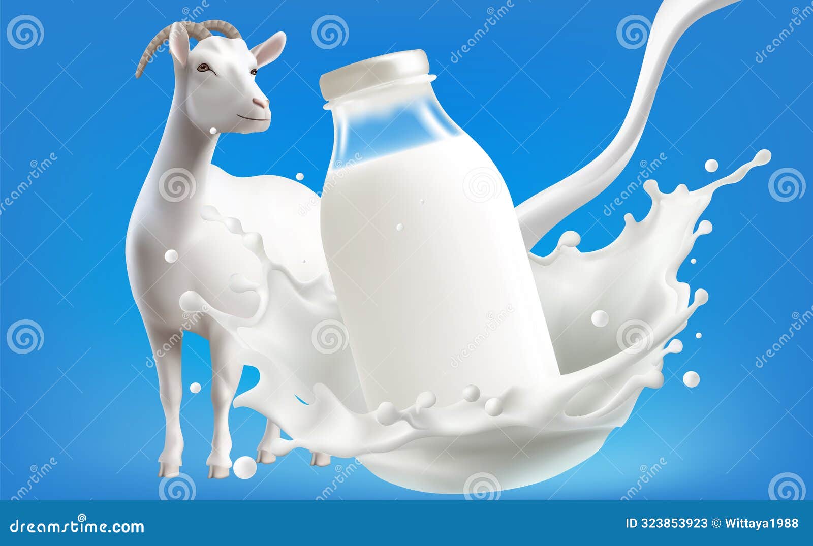 Dairy Poster. Milk Products Goat and Splash of Milk As a 3d Vector ...