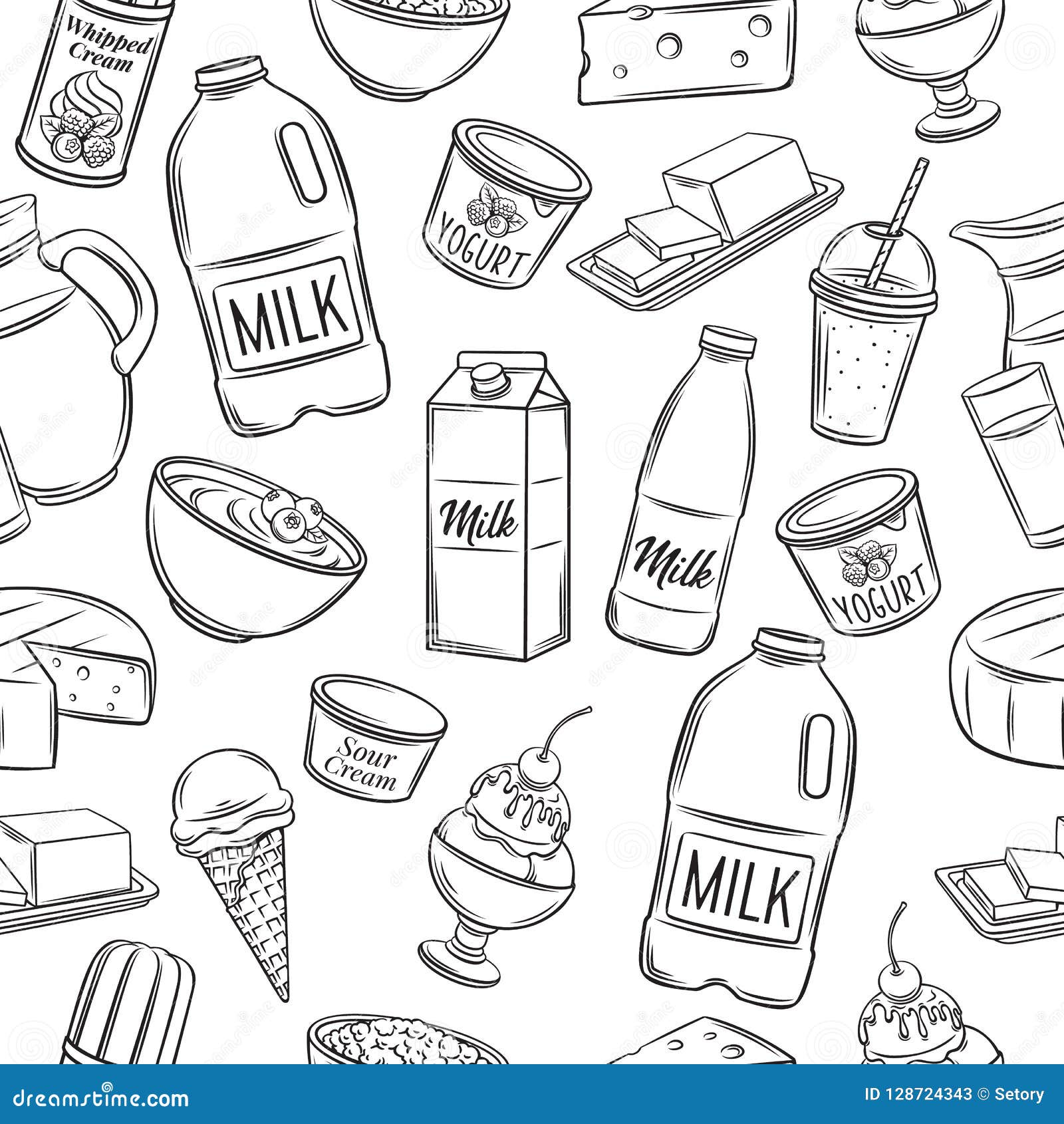 Dairy Product Seamless Pattern Stock Vector Illustration Of Glass