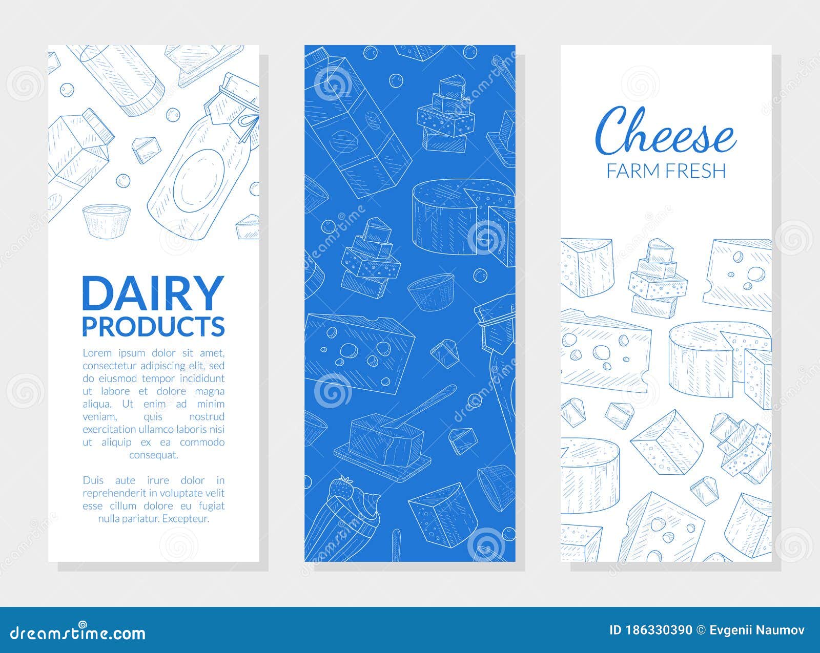 Dairy Products Banner Template with Farm Fresh Cheese Seamless Pattern ...