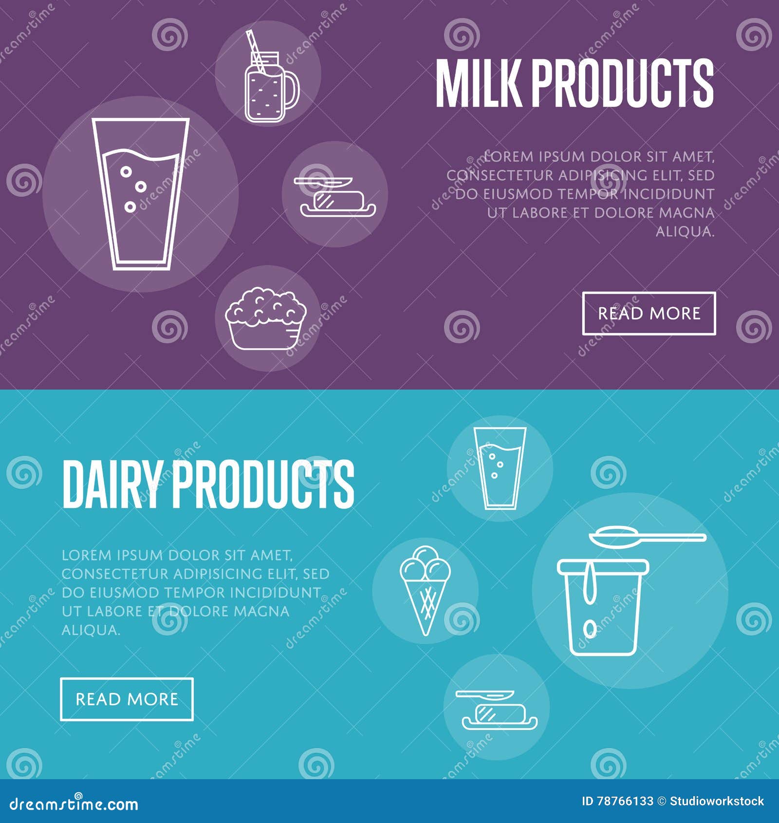 Dairy Products Horizontal Banners Set Stock Vector - Illustration of ...