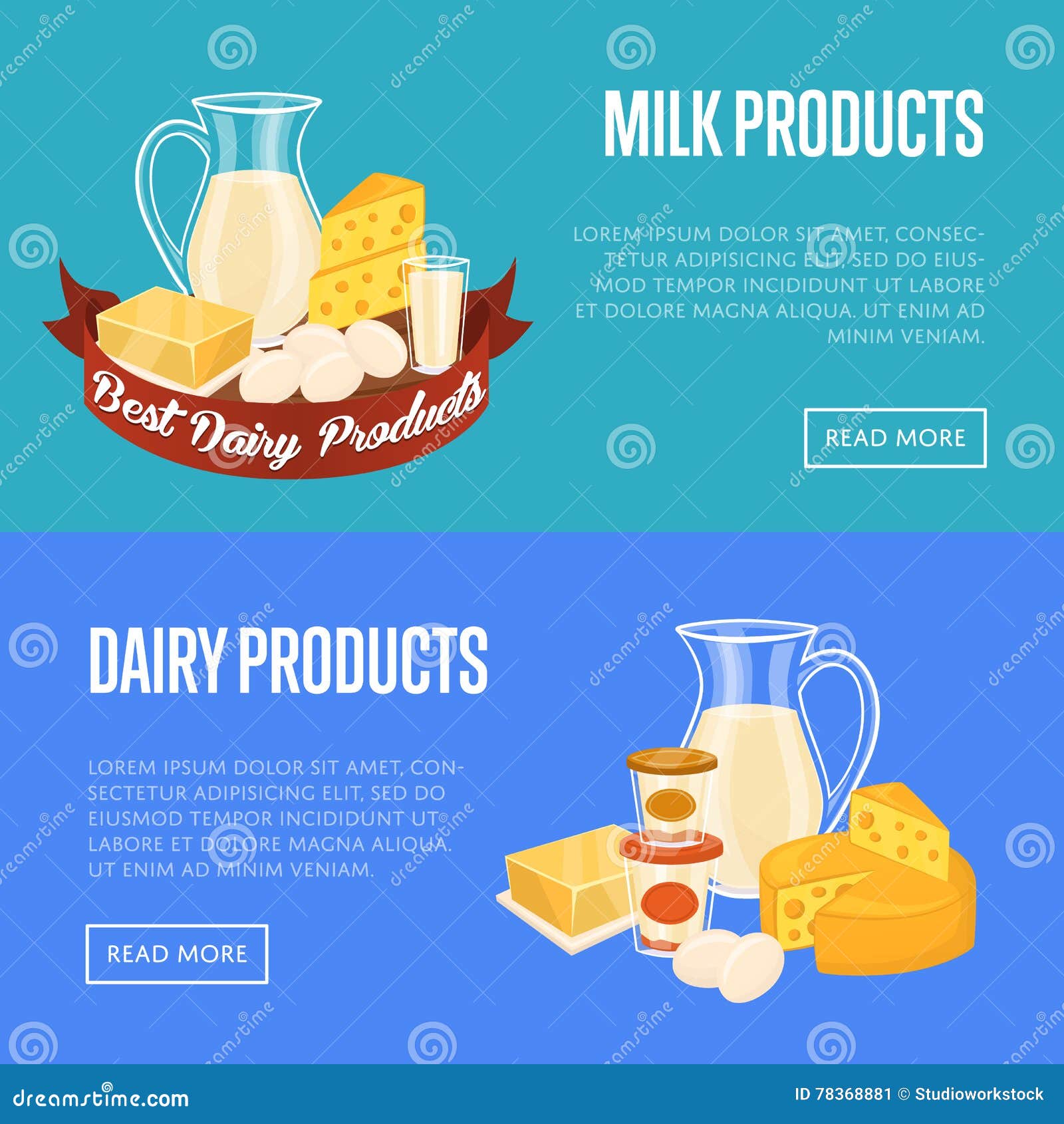 Dairy Products Horizontal Banners Set Stock Vector - Illustration of ...
