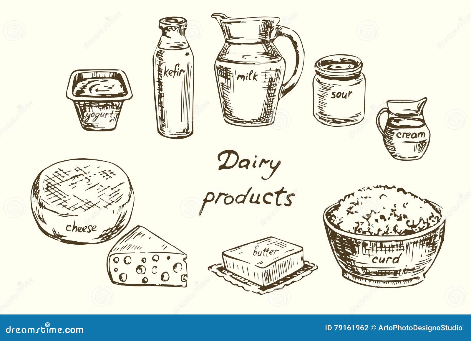 Dairy products set stock vector. Illustration of product - 79161962