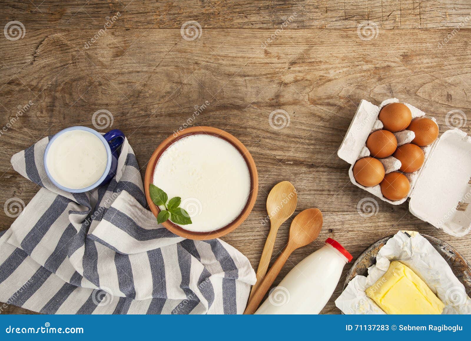 Dairy Products on Wooden Table Stock Image - Image of assortment ...