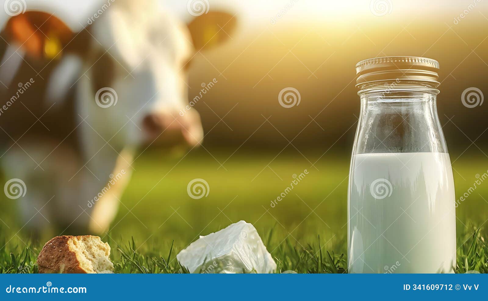 Dairy Scene with Milk, Cheese, and a Cow Stock Photo - Image of cheese ...