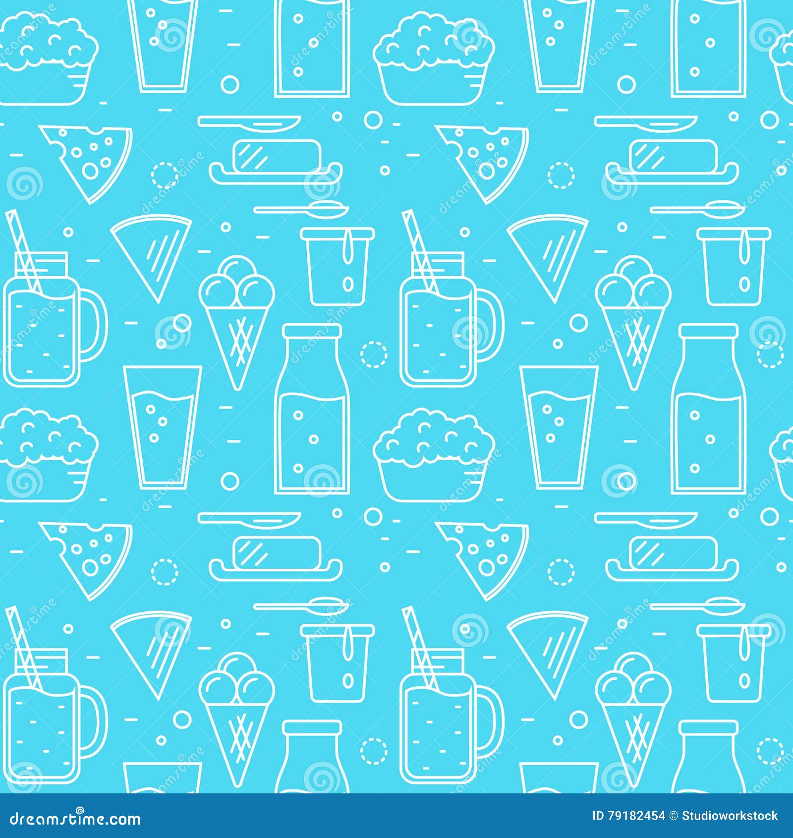 Dairy Seamless Pattern in Line Style Design Stock Vector - Illustration ...