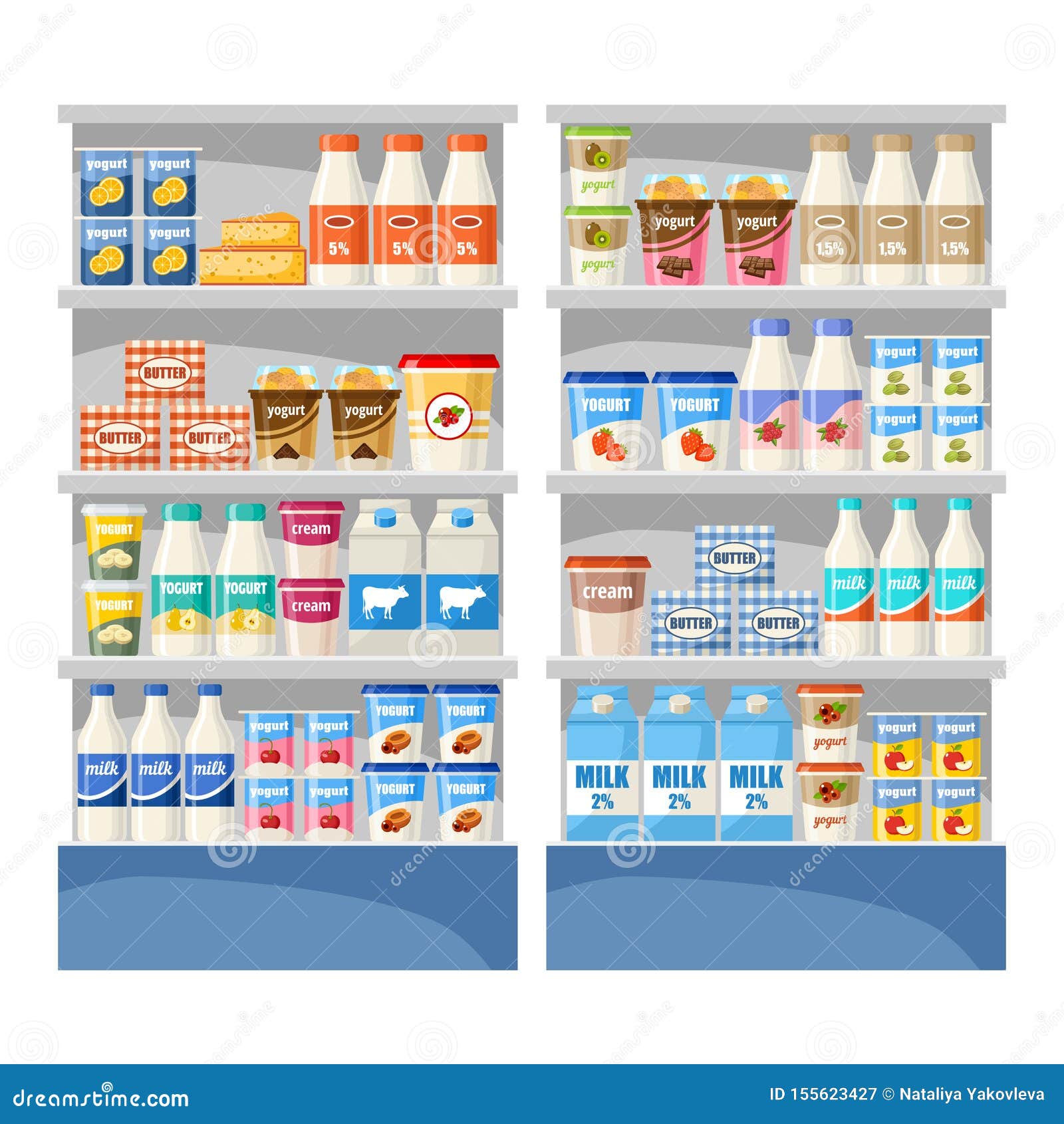 Dairy shop. Supermarket stock vector. Illustration of equipment - 155623427