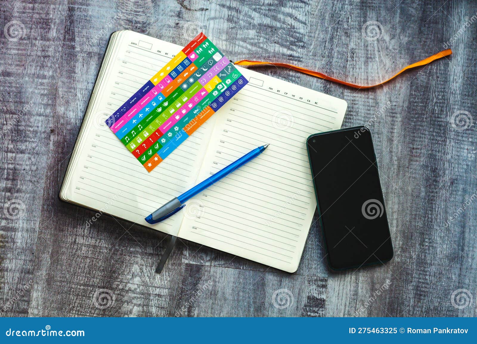 Dairy on the Table with Phone Pen Stickers Stock Image - Image of ...