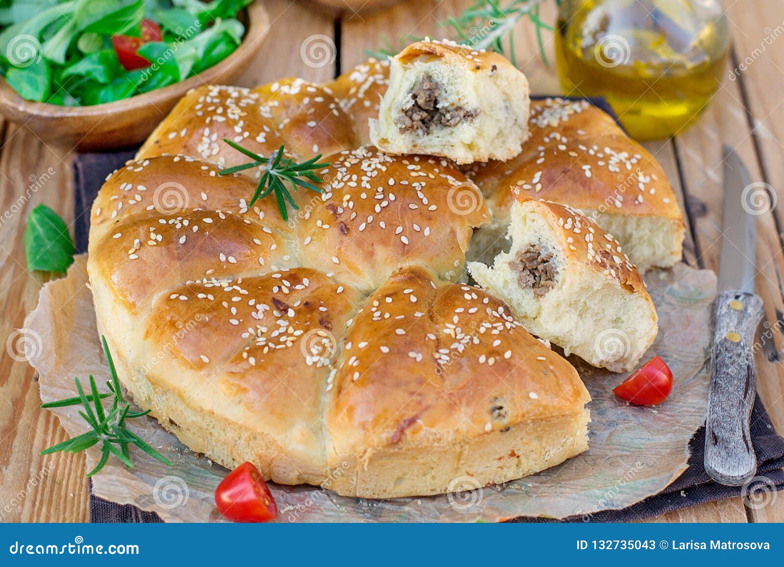 Daisy Bread of Meat Buns Stuffed with Ground Beef Stock Image - Image ...