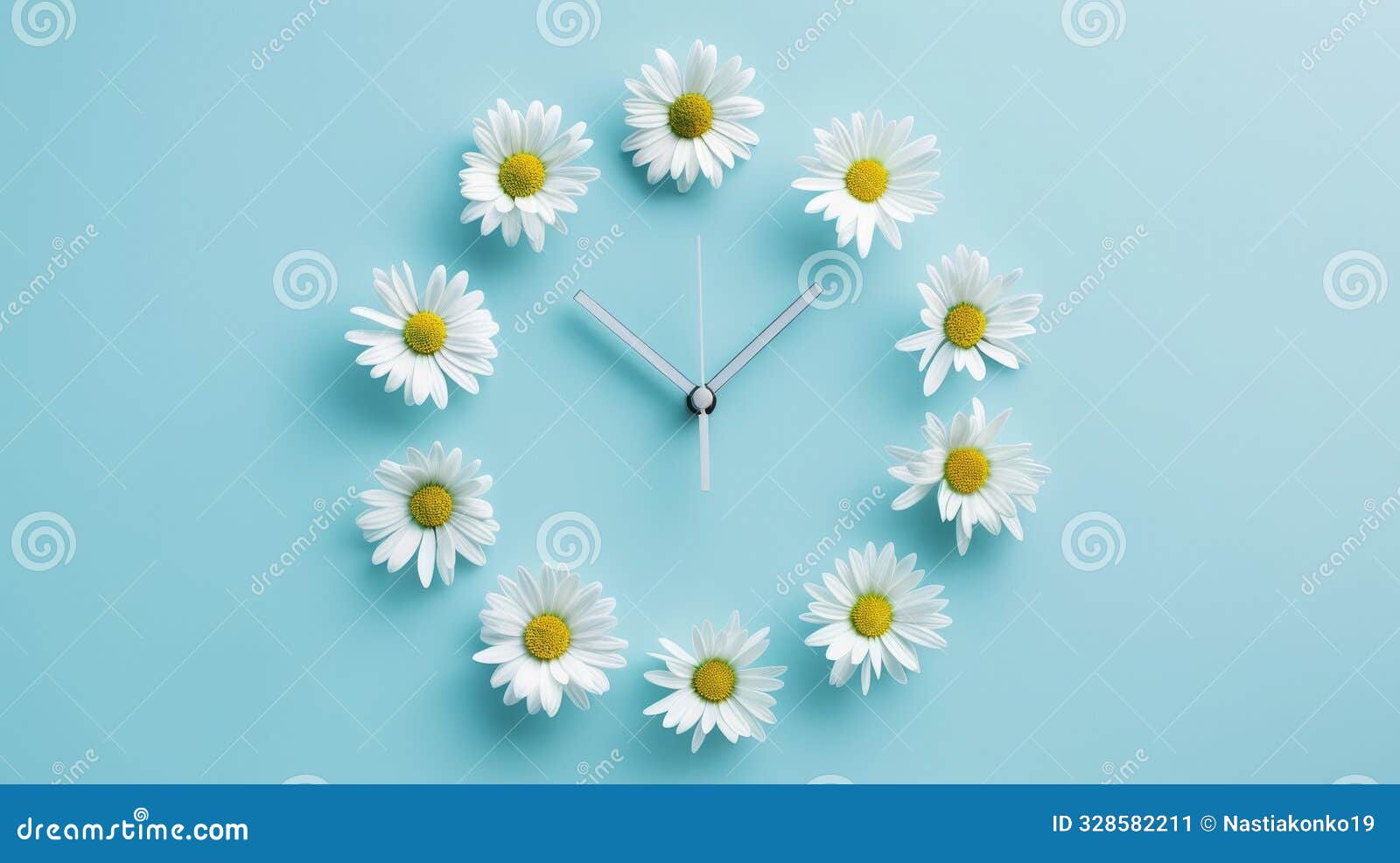 Daisy Clock on a Blue Background, Creative Time Concept Stock Image ...