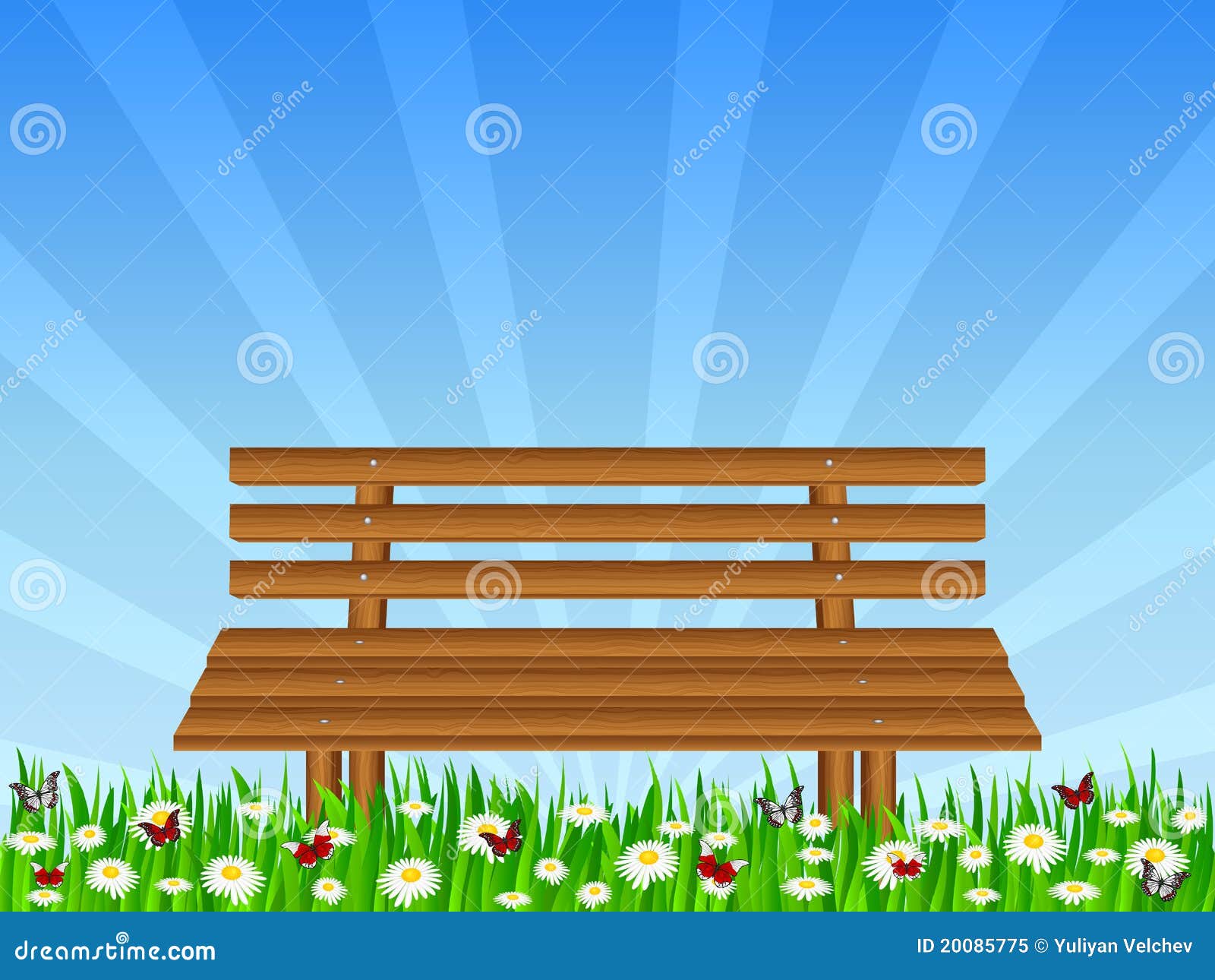 Daisy Field and Wooden Bench Stock Vector - Illustration of seasonal ...